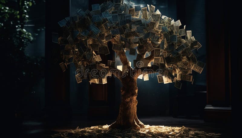 Money Tree back lit indoor stock image. Image of gain - 274443305