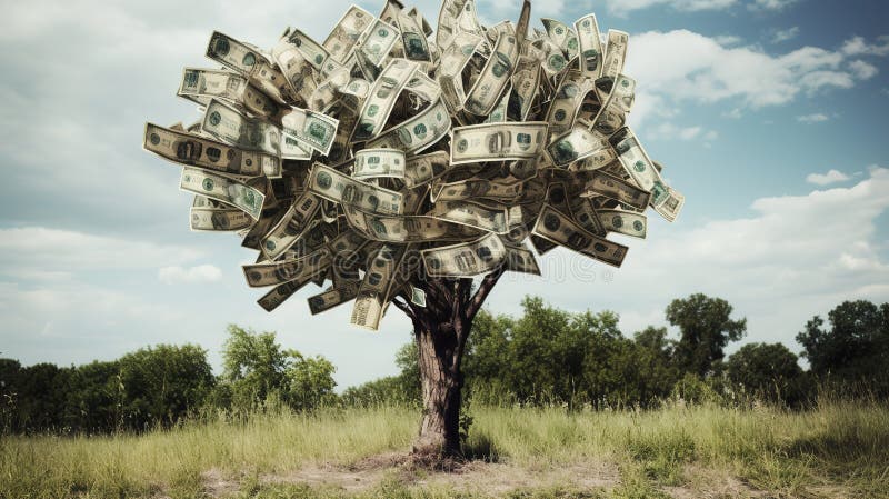 Money Tree on a Background of Blue Sky with Clouds. Stock Illustration ...