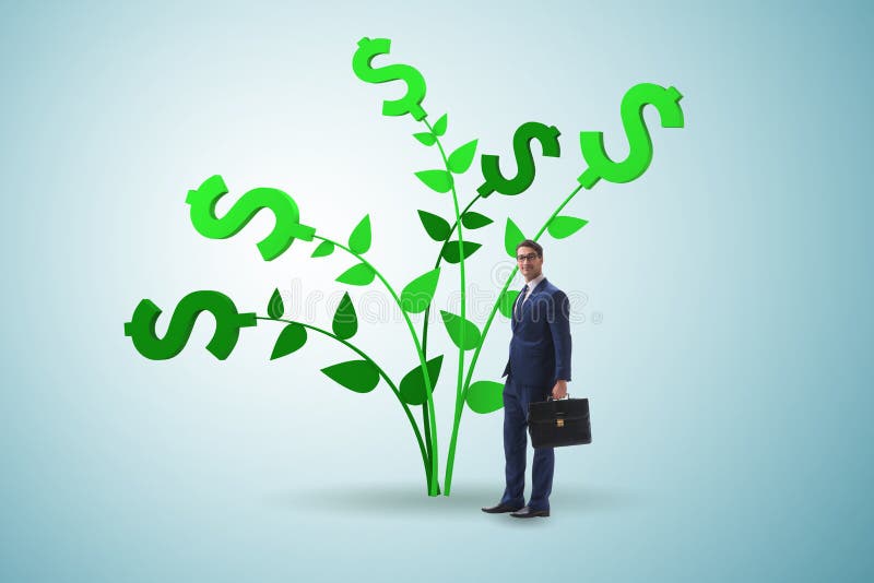 Money Tree Concept with Businessman in Growing Profits Stock Photo ...