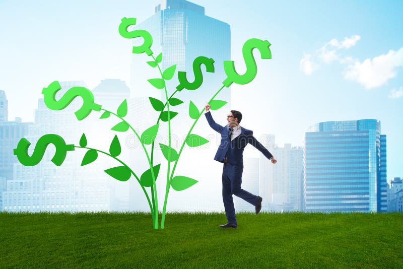Money Tree Concept with Businessman in Growing Profits Stock Photo ...