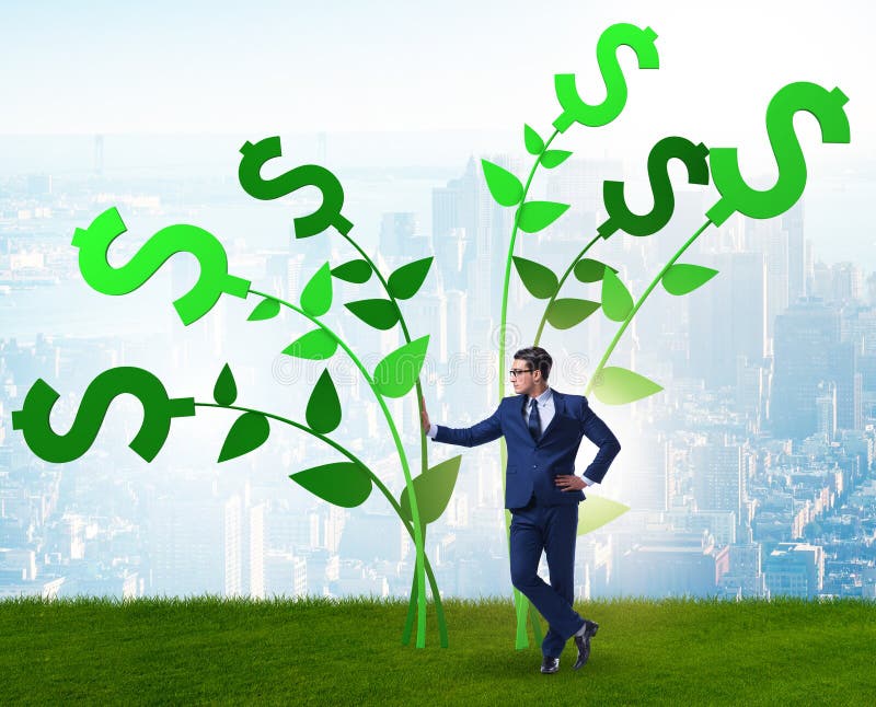 Money Tree Concept with Businessman in Growing Profits Stock Image ...