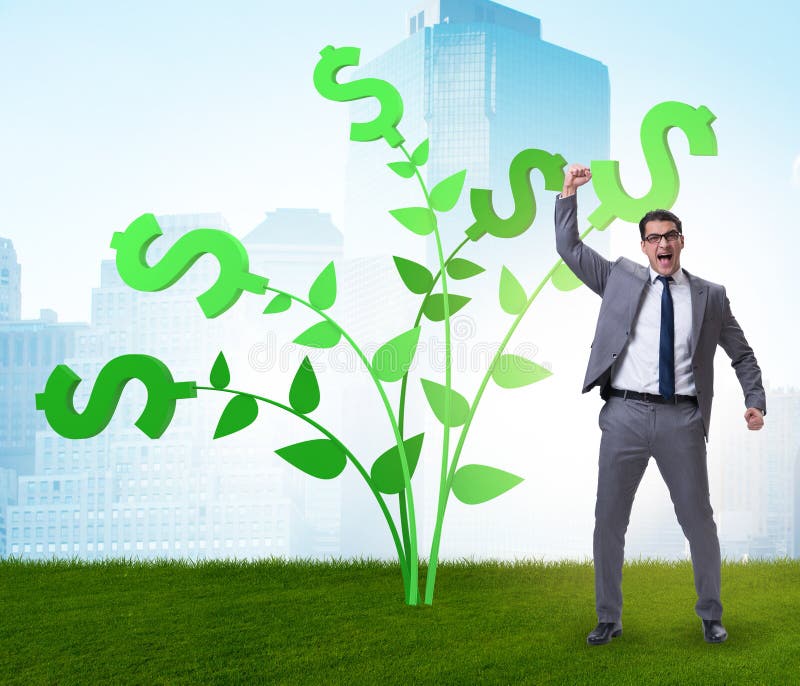 Money Tree Concept with Businessman in Growing Profits Stock Image ...