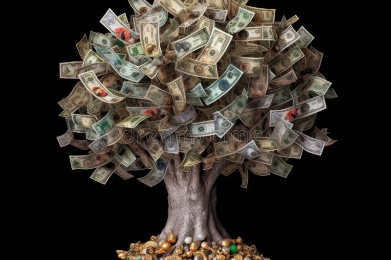Money Tree with Currency from Around the World Stock Illustration ...