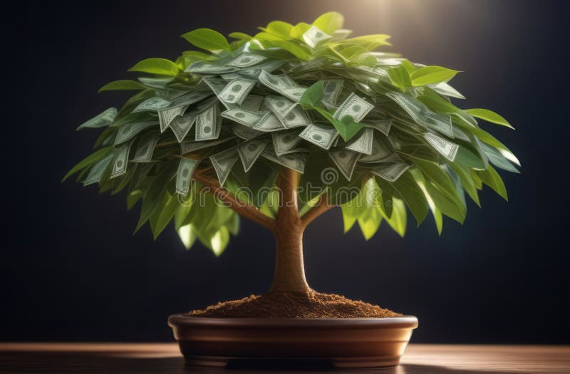 Money Tree of Dollars. Money Tree Concept with Room for Text or Copy ...