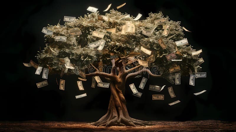 Money Tree with Falling Dollar Banknotes, Generative AI Illustrations ...