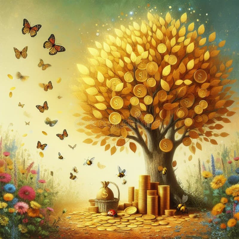 A Money Tree in Fantasy World Stock Illustration - Illustration of ...