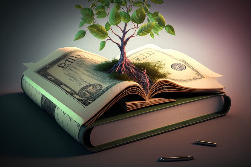 Money Tree Growing from an Open Book, 3d Render Illustration. Stock ...