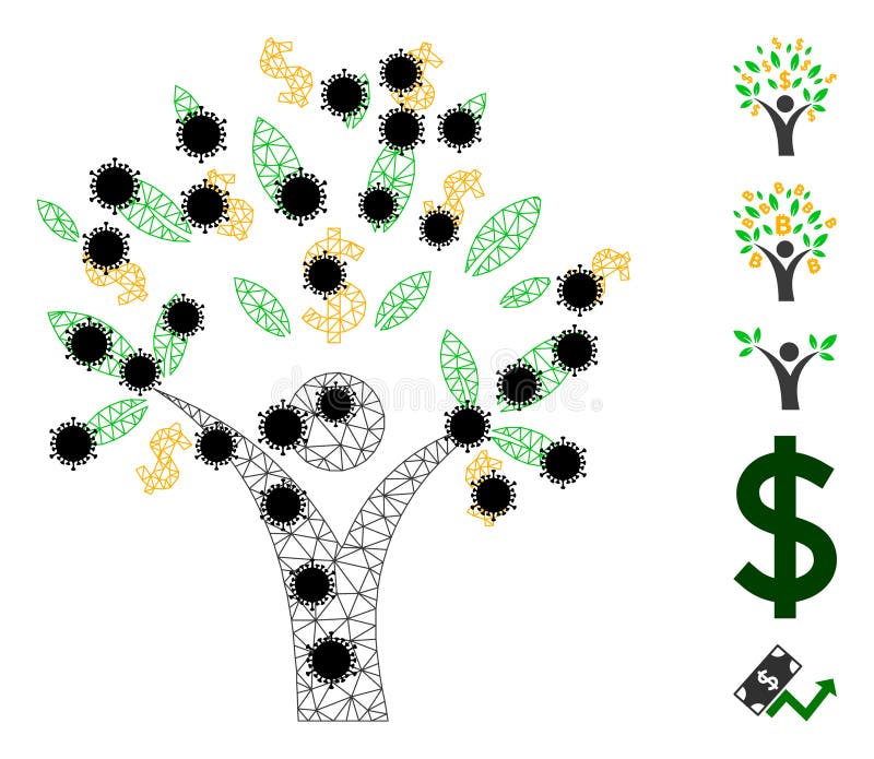 Money Tree Man Wire Frame Mesh Icon with Virus Elements Stock Vector ...