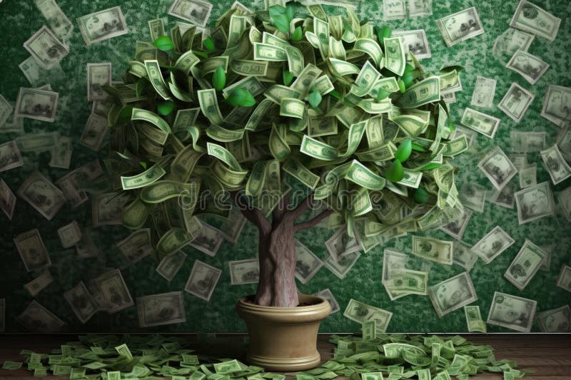 Money Tree with Vibrant Green Leaves and Currency Stock Illustration ...