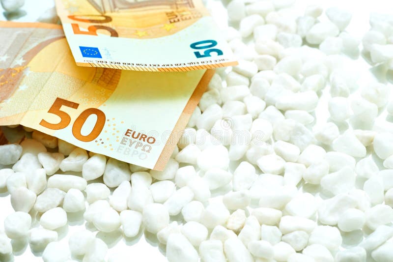 Money. Two 50 Euro Banknotes on White Stones Stock Photo - Image of ...