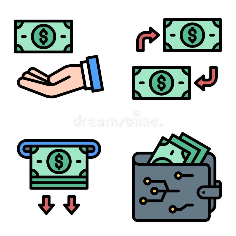 Money and Wallet Icon Set Payment Related Vector Stock Vector ...