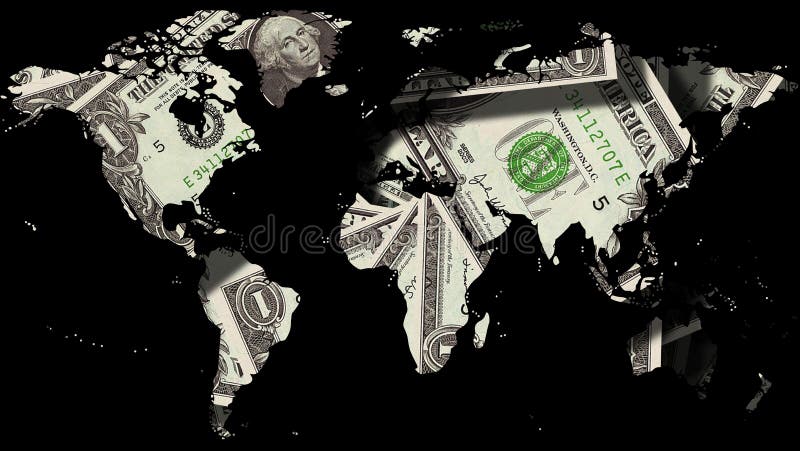 Money world map stock illustration. Illustration of arts - 97682362