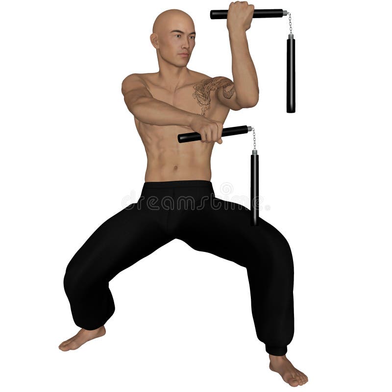 Monge De Kung Fu Com Nunchaku Ilustração Stock - Ilustração de chinês ...