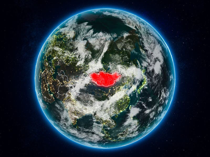 Mongolia on Earth at night stock illustration. Illustration of mongolia ...