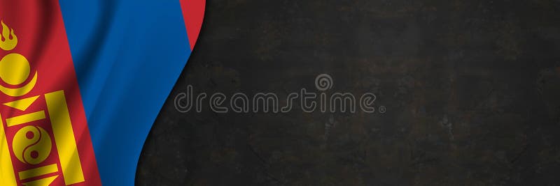 Mongolia Flag on Concrete Wall. Banner with Fabric Texture of the Flag ...