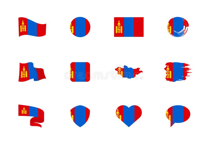 Mongolia Flag - Flat Collection. Flags of Different Shaped Twelve Flat ...