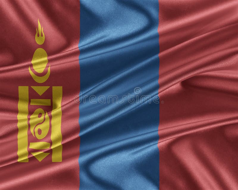 Mongolia Flag with a Glossy Silk Texture. Stock Illustration ...