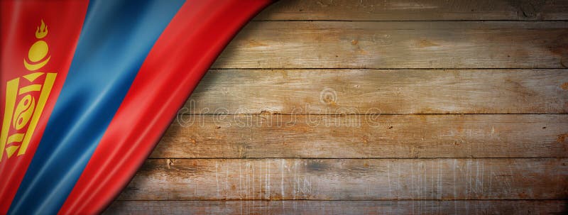 Mongolia Flag on Vintage Wood Wall Banner Stock Photo - Image of ...