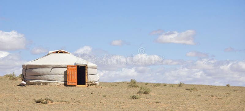 Mongolian Traditional Ger Standing Alone in Gobi Desert, Mongolia Stock ...