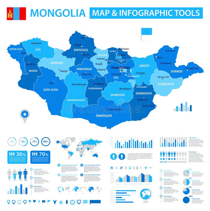 Mongolia Infographic Map with Data Visualization Elements - Vector Map ...