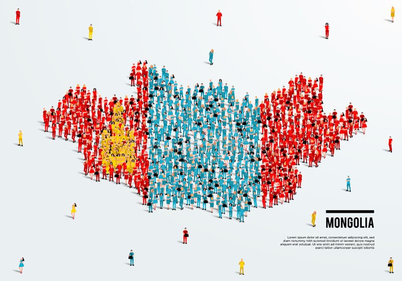 Mongolia Map and Flag. a Large Group of People in the Mongolian Flag ...
