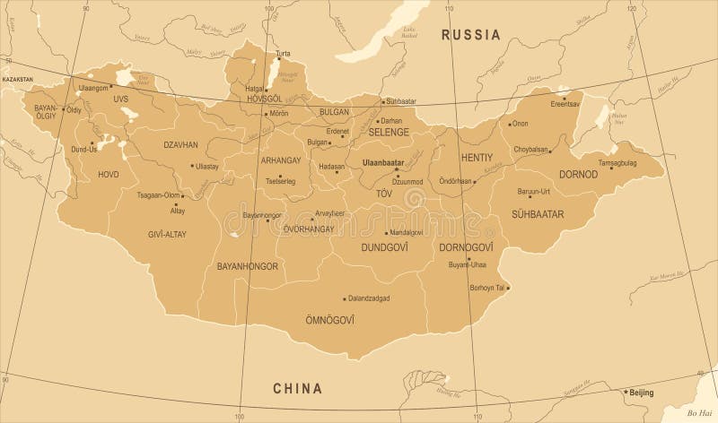 Mongolia Map - Vintage Detailed Vector Illustration Stock Illustration ...