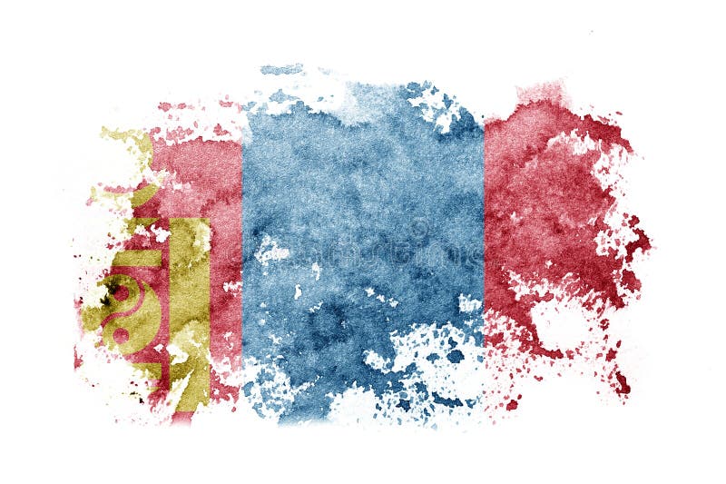 Mongolia, Mongolian Flag Background Painted on White Paper with ...