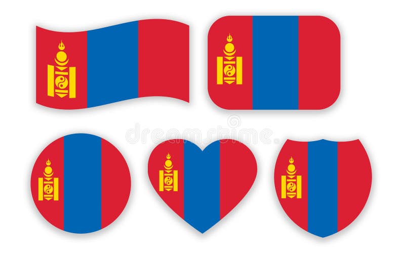 Mongolia National Flag. Set with Different Shapes Stock Illustration ...