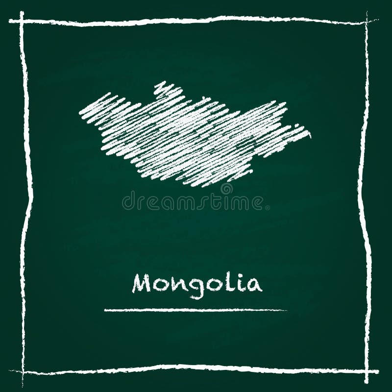 Mongolia Outline Vector Map Hand Drawn with Chalk. Stock Vector ...