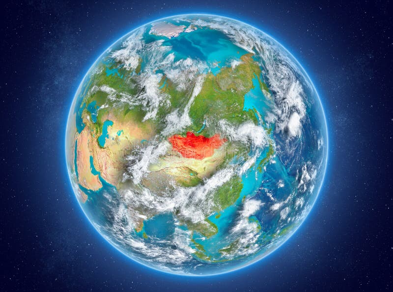 Mongolia on Planet Earth in Space Stock Illustration - Illustration of ...