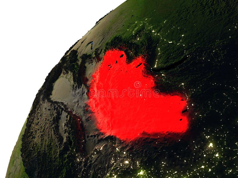 Mongolia in Red on Earth at Night Stock Illustration - Illustration of ...