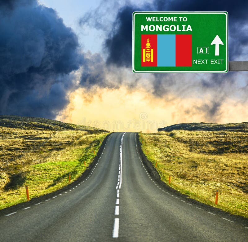 Mongolia Road Sign Against Clear Blue Sky Stock Photo - Image of ...