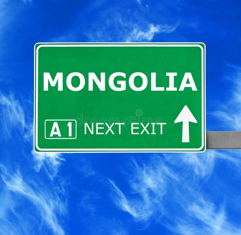 Mongolia Road Sign Against Clear Blue Sky Stock Photo - Image of ...