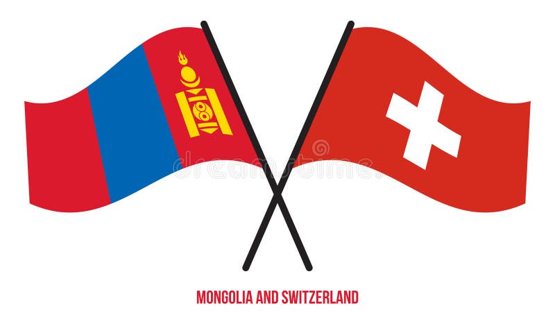 Mongolia And Switzerland Flags Crossed And Waving Flat Style Official