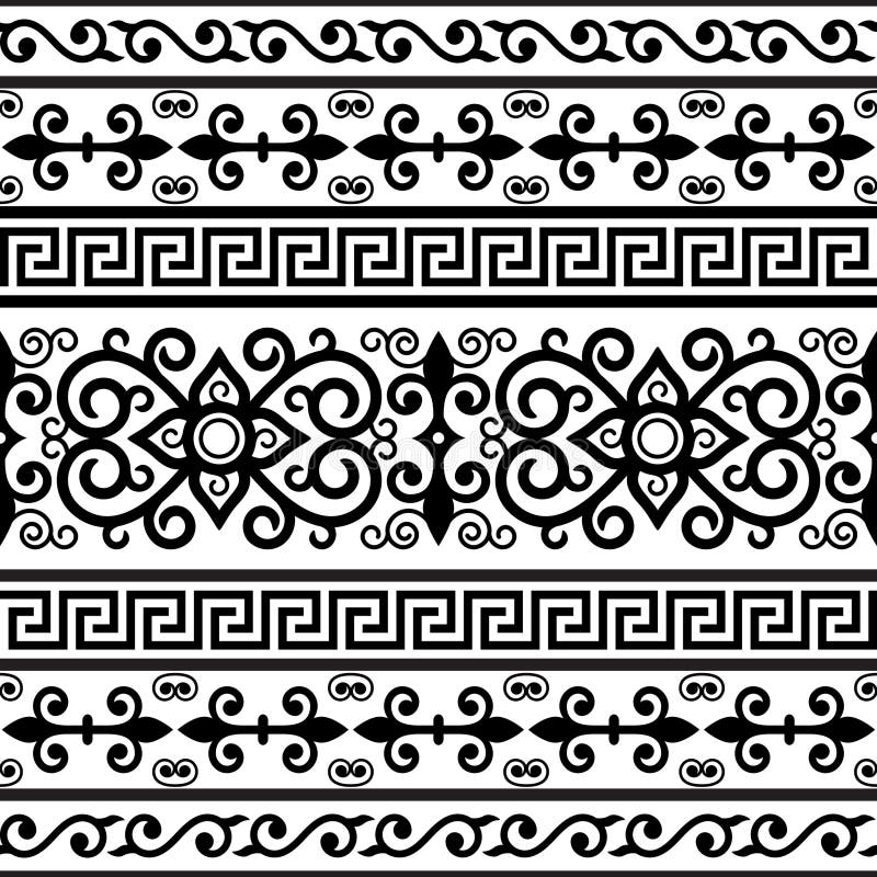 Mongolian Folk Art Seamless Vector Pattern with Flowers and Swirls ...
