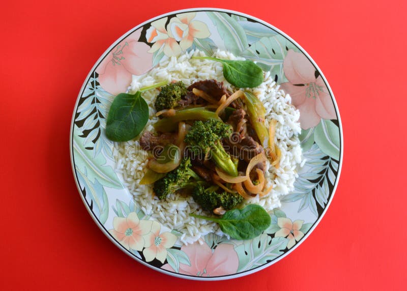 Mongolian Lamb and Rice on a Plate Stock Photo - Image of plate, lunch ...