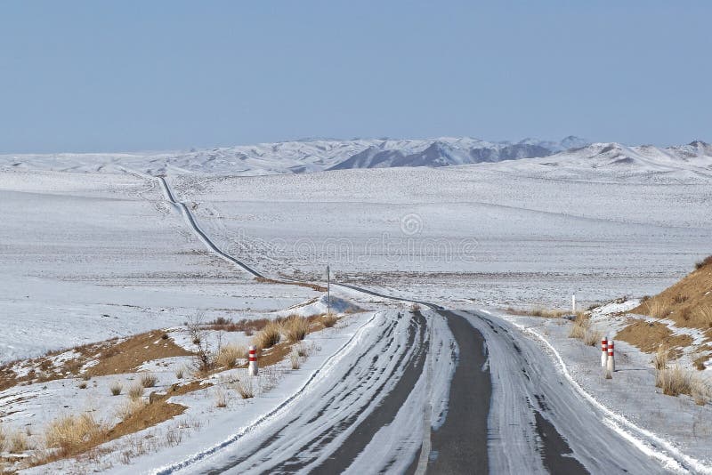 Mongolian Road in a Cold Winter Landscape Stock Image - Image of ...