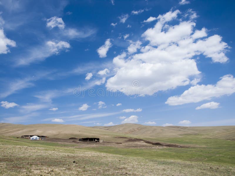 Mongolian steppe with ger stock photo. Image of settlement - 37473186