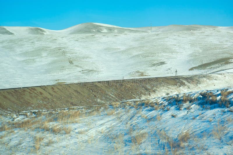 Mongolian Steppe in Winter during the Daytime. Stock Image - Image of ...