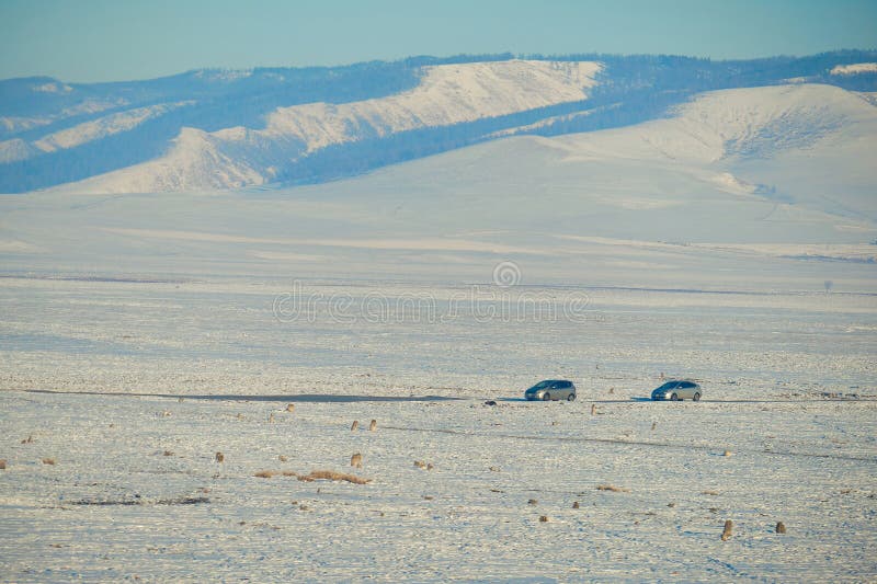 Mongolian Steppe in Winter during the Daytime. Stock Photo - Image of ...
