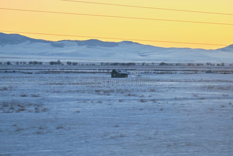 Mongolian Steppe in Winter during Sunset. Stock Image - Image of cold ...