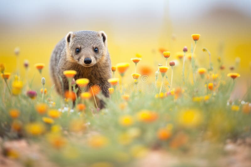 Mongoose Amid a Field of Desert Wildflowers Stock Photo - Image of ...