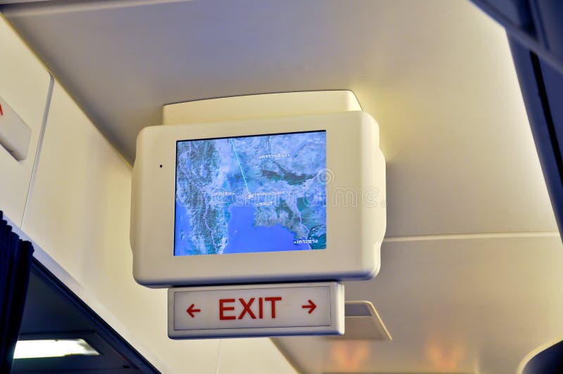LCD Monitor at Airplane Seat Stock Photo - Image of aviation, aircraft ...