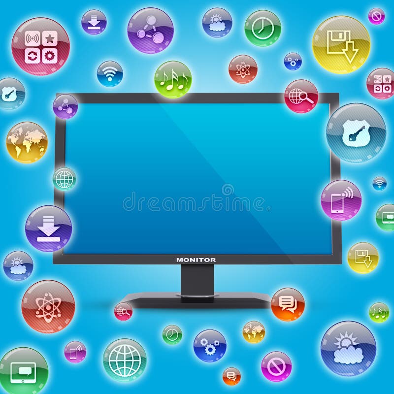 Monitor and Application Icons Stock Illustration - Illustration of ...