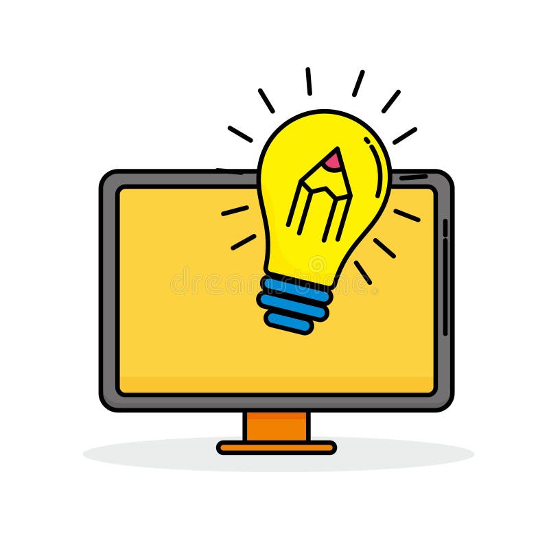 Monitor and Bulb with Pencil on the Inside Vector Illustration Stock ...