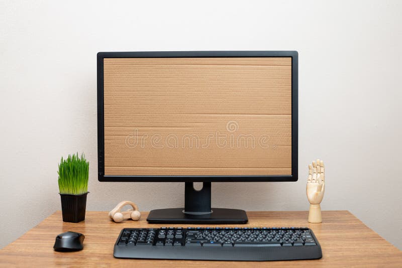 Monitor with a Cardboard Screen on the Office Desk Stock Image - Image ...