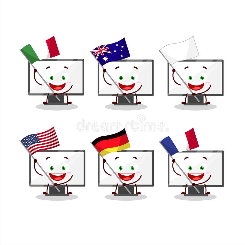 Monitor Cartoon Character Bring the Flags of Various Countries Stock ...