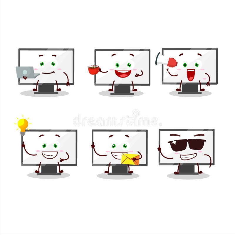 Monitor Cartoon Character with Various Types of Business Emoticons ...
