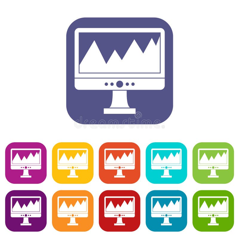 Monitor and a Chart Icons Set Stock Vector - Illustration of market ...