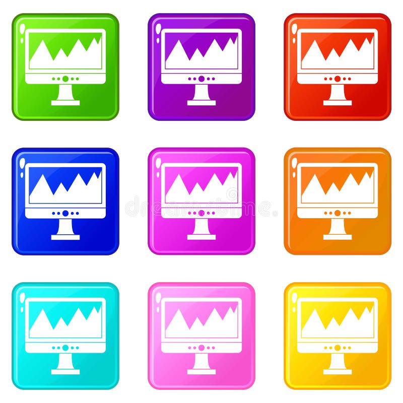 Monitor and a chart set 9 stock vector. Illustration of data - 96466813